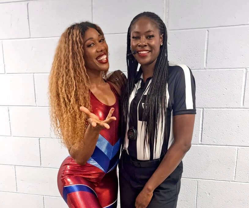 Montell Douglas aka FIRE and Sonia Mkoloma, referee on Gladiators ...